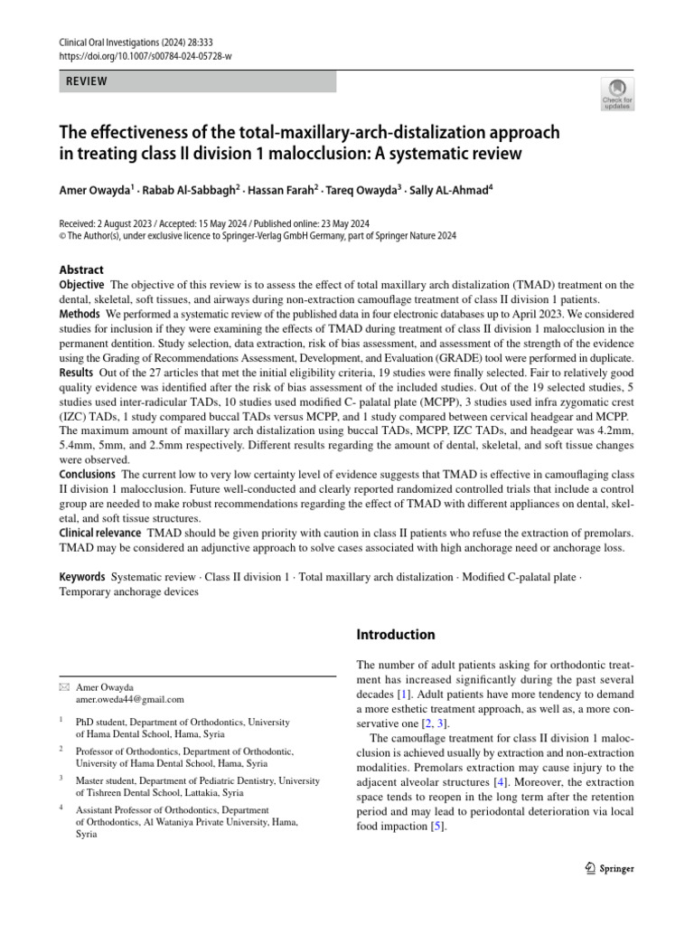 2024 - Owayda - The Effectiveness of The Total-Maxillary-Arch-Distalization Approach in Treating ...