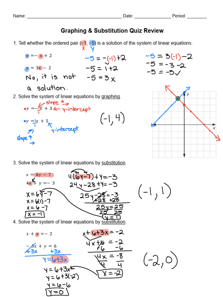 Graphing & Substitution Review Answer Key | PDF | Mathematical ...