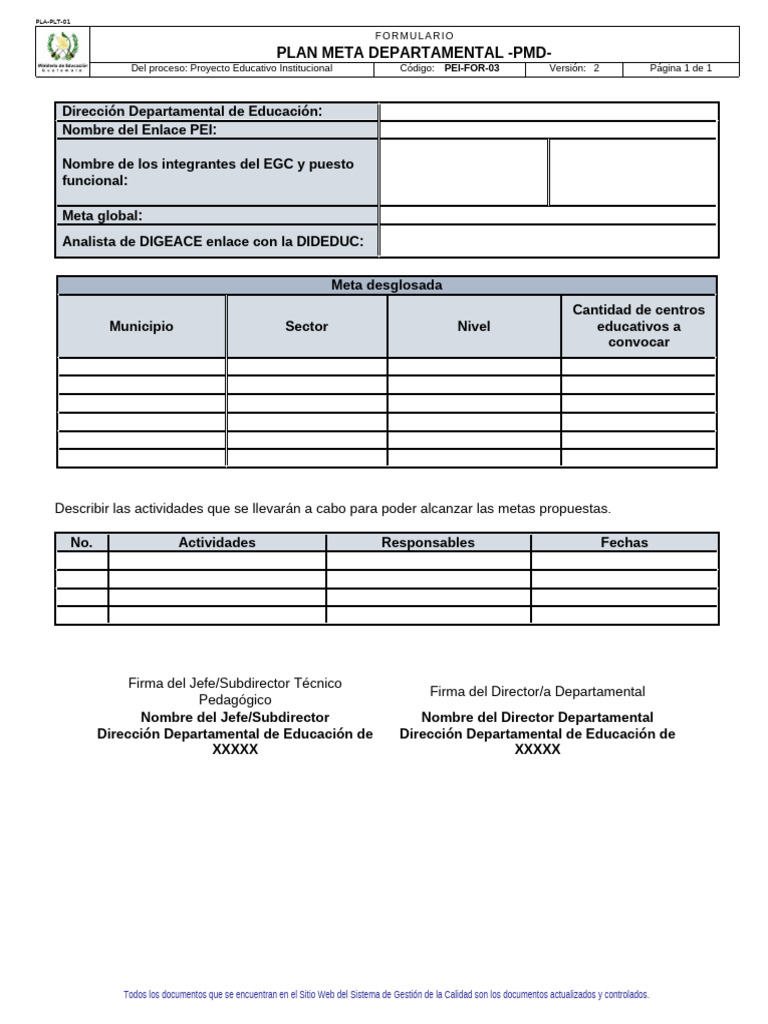 Formulario Plan Meta Departamental PMD | PDF