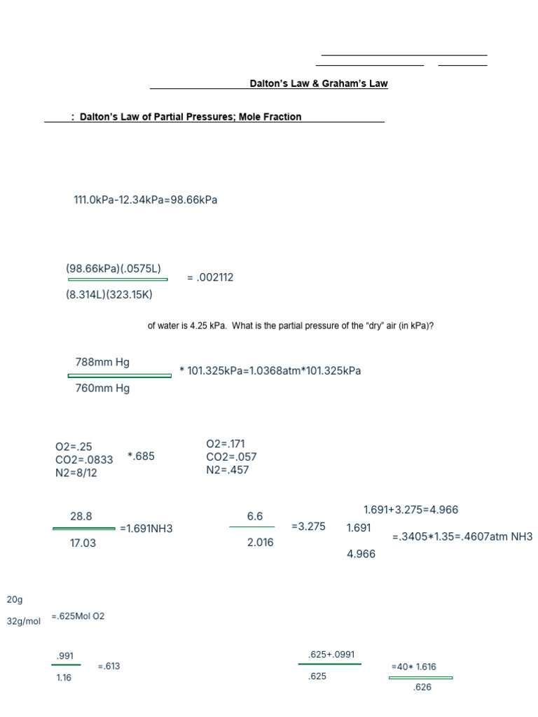 Stoichiometry WS | PDF | Gases | Ammonia