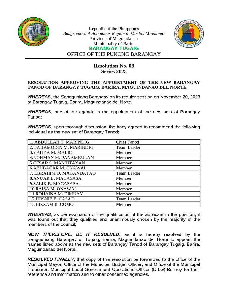 Appointment of Barangay Tanod | PDF