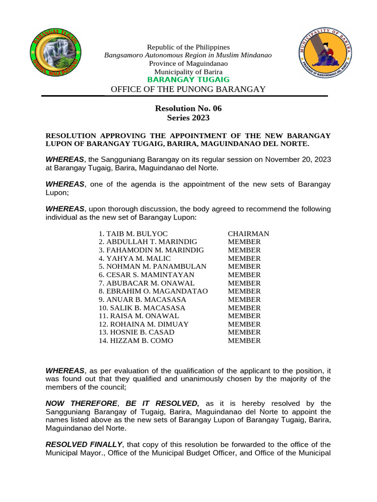 Appointment of Barangay Lupon | PDF