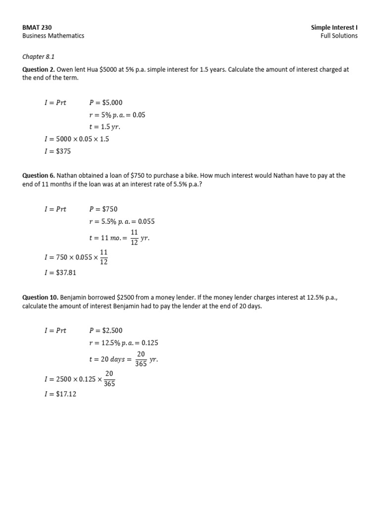 Simple Interest Calculations Guide | PDF | Interest | Loans