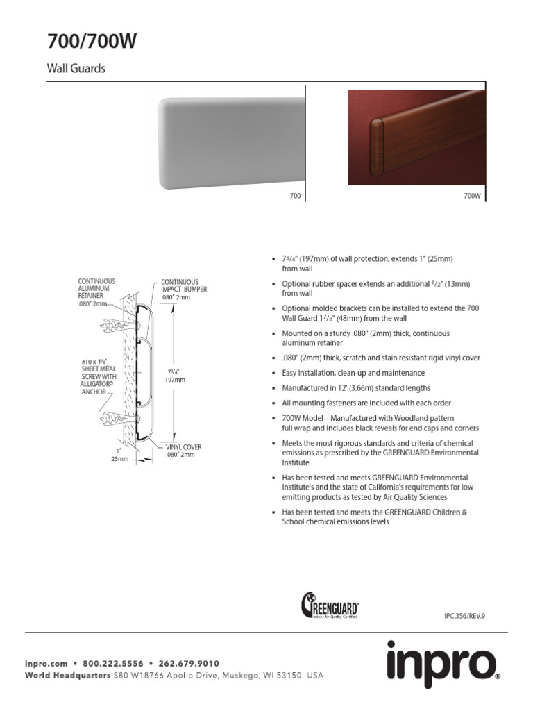 700 700W-Wall-Guards Specifications 356 Rev 9 A | PDF | Polyvinyl ...