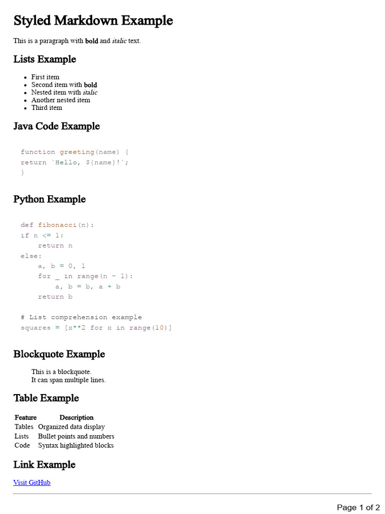 Styled Markdown Example | PDF
