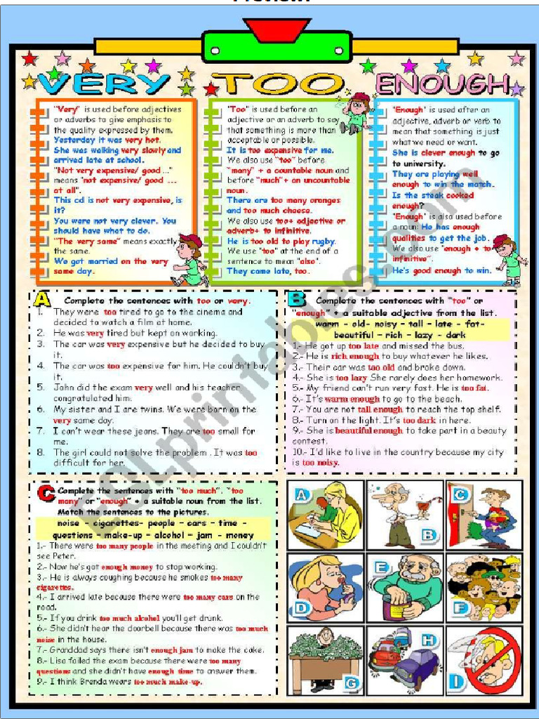Unit 10 Grammar Very and Too Answers Lession B | PDF