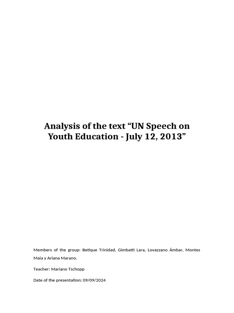 Malala's UN Speech on Youth Education | PDF | Malala Yousafzai ...