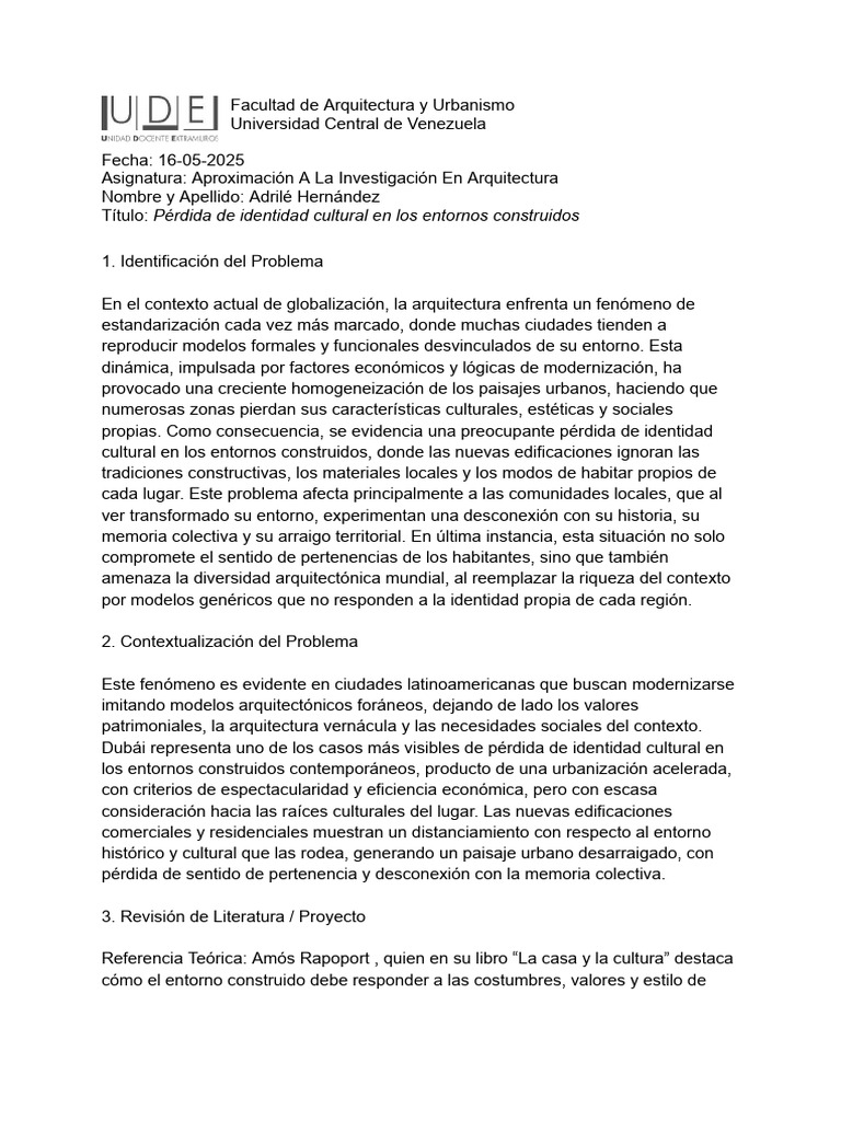 Pérdida de Identidad Cultural en Los Entornos Construidos | PDF ...
