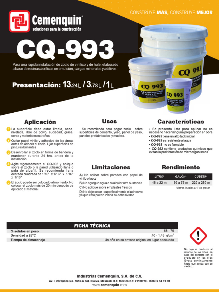 Cemenquin CQ 993 | PDF | Yeso | Sector secundario de la economía