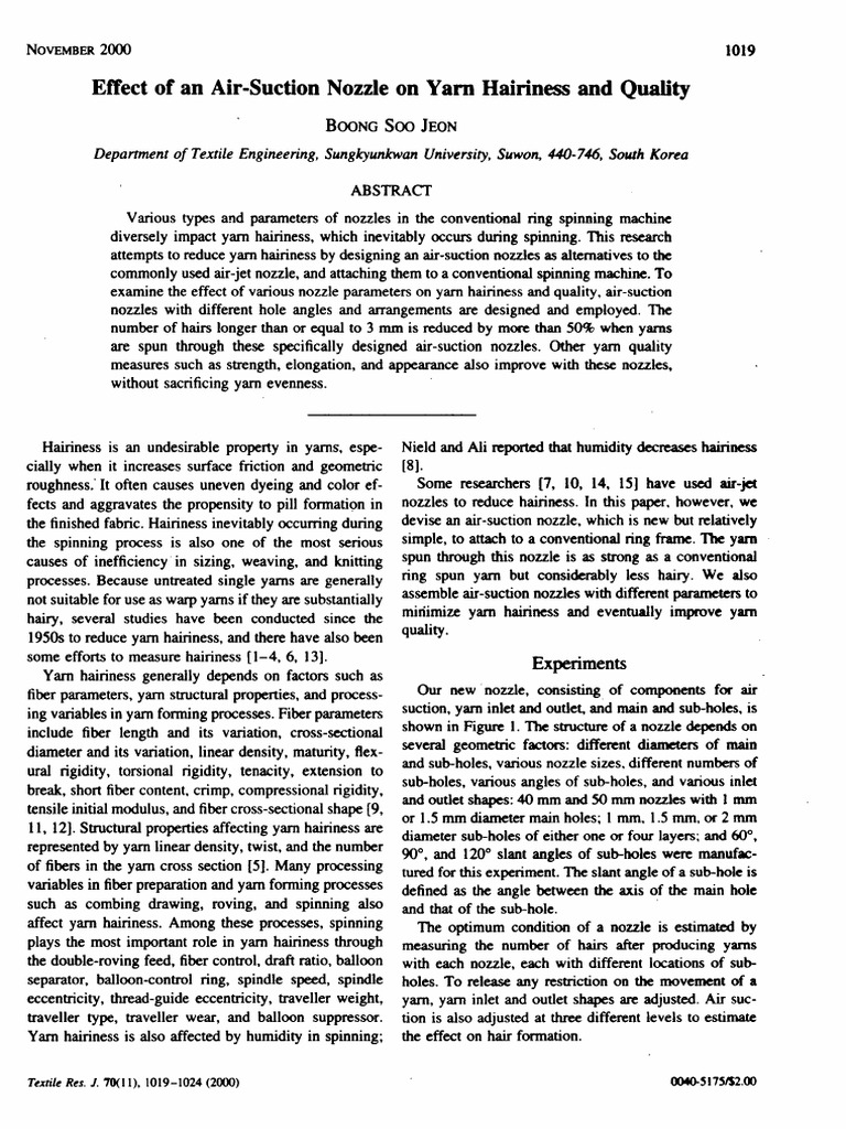 2000-Effect of An Air-Suction Nozzle On Yarn Hairiness and Quality ...
