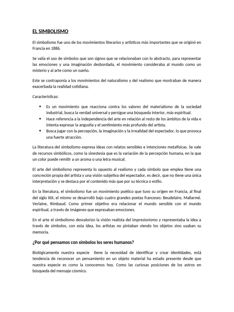 El Simbolismo | PDF | Realismo (Artes) | Sicología