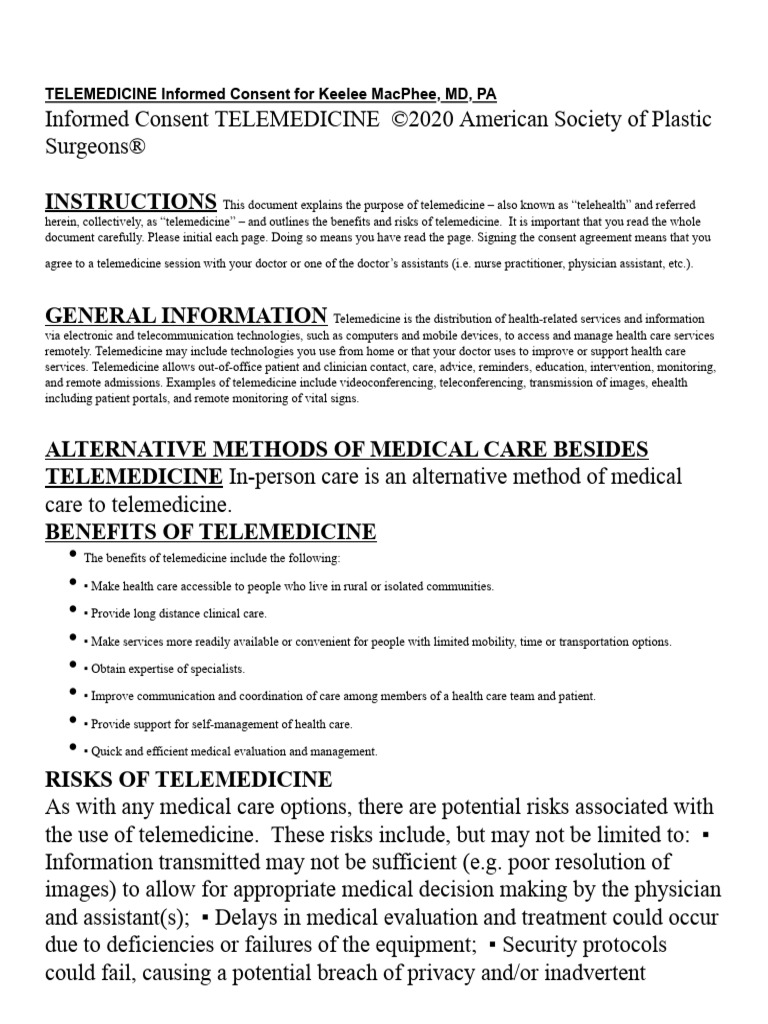 Telemedicine Informed Consent KMacPhee | PDF | Public Services | Health ...