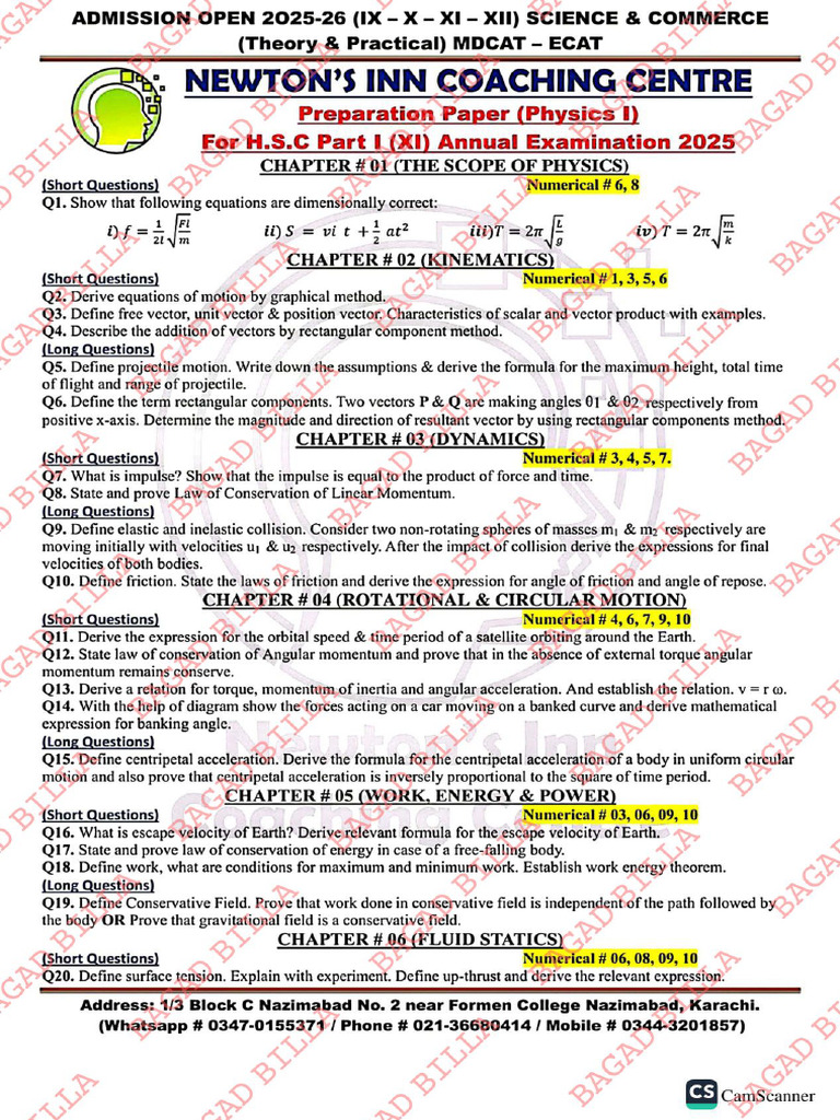 Xi Physics Solved Preparation Paper-2025 Newtons Coaching Centre | PDF