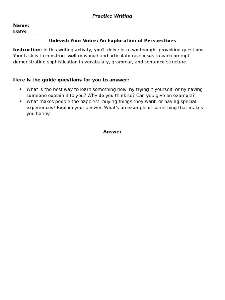 Writing Activity: Exploring Perspectives | PDF