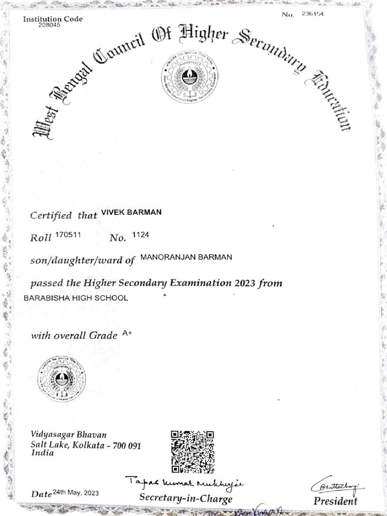 Class 12 Certificate - Compressed | PDF