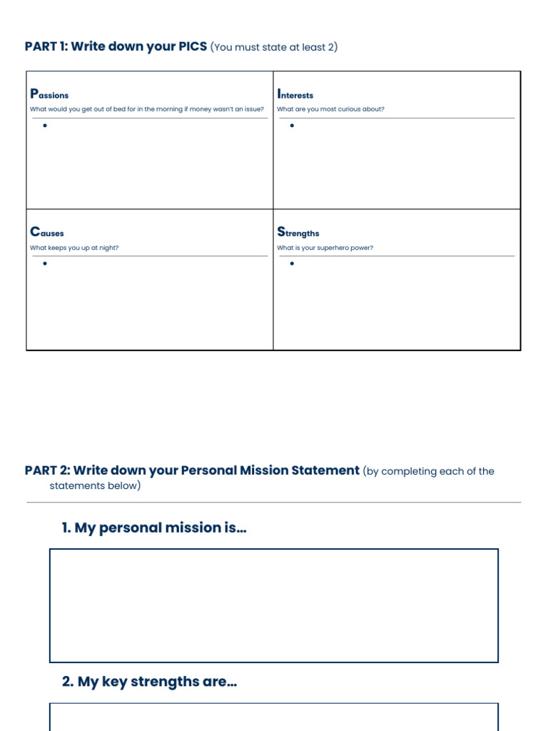 نسخة من PICS and Personal Mission Statement Worksheet - ALX Foundations ...