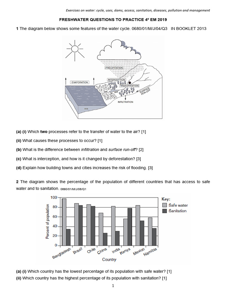 Water Cycle, Usage, and Management Exercises | PDF | Malaria | Water