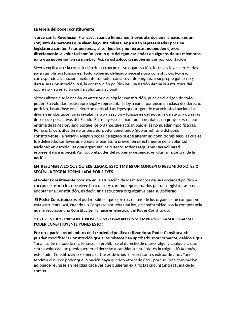 La Teoria Del Poder Constituyente | PDF | Constitución | Nación