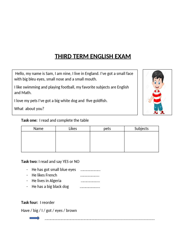 Third Term English Exam | PDF