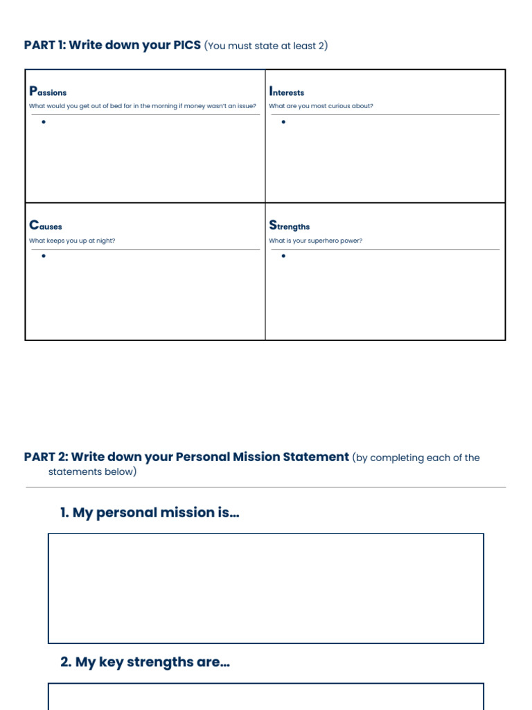 نسخة من PICS and Personal Mission Statement Worksheet - ALX Foundations ...