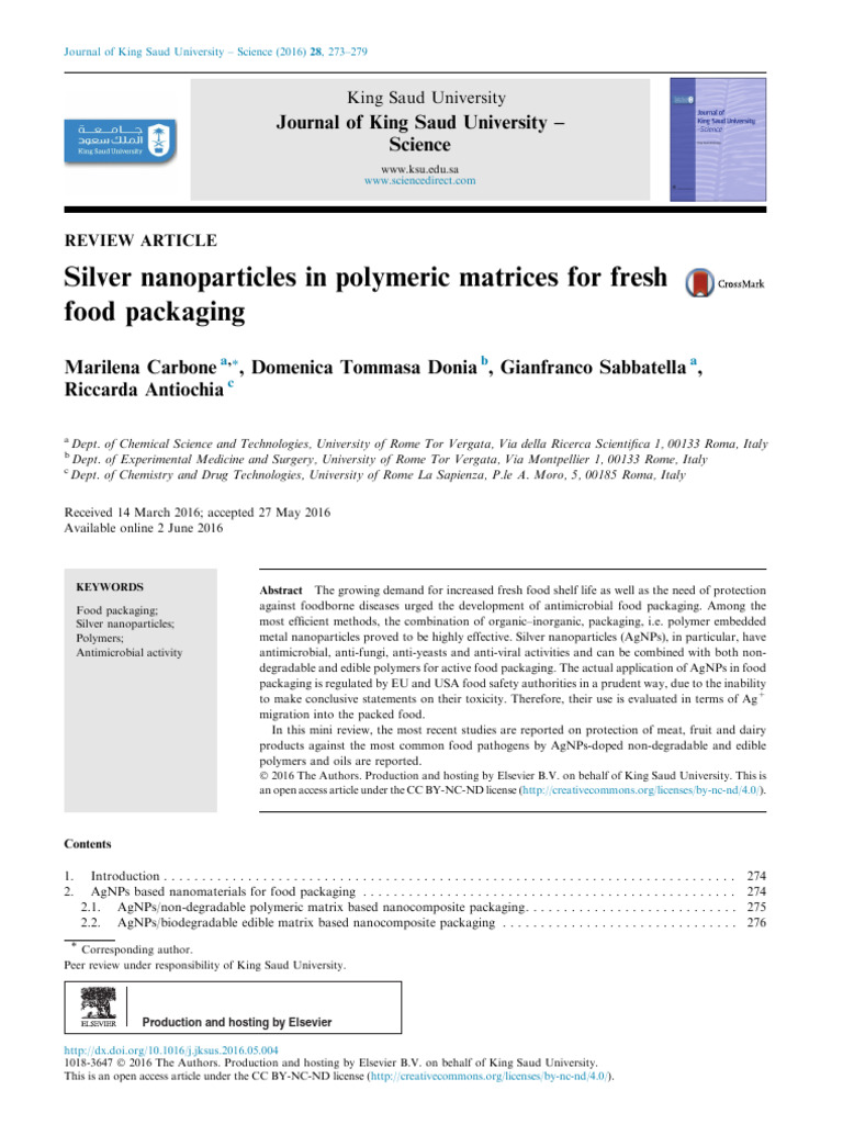 Silver Nanoparticles in Polymeric Matrices For Fresh Food Packaging ...