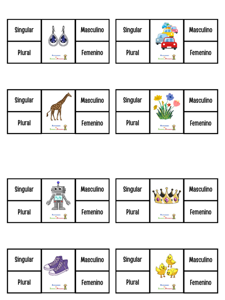 Tarjetas Sustantivos Genero y Numeros | PDF