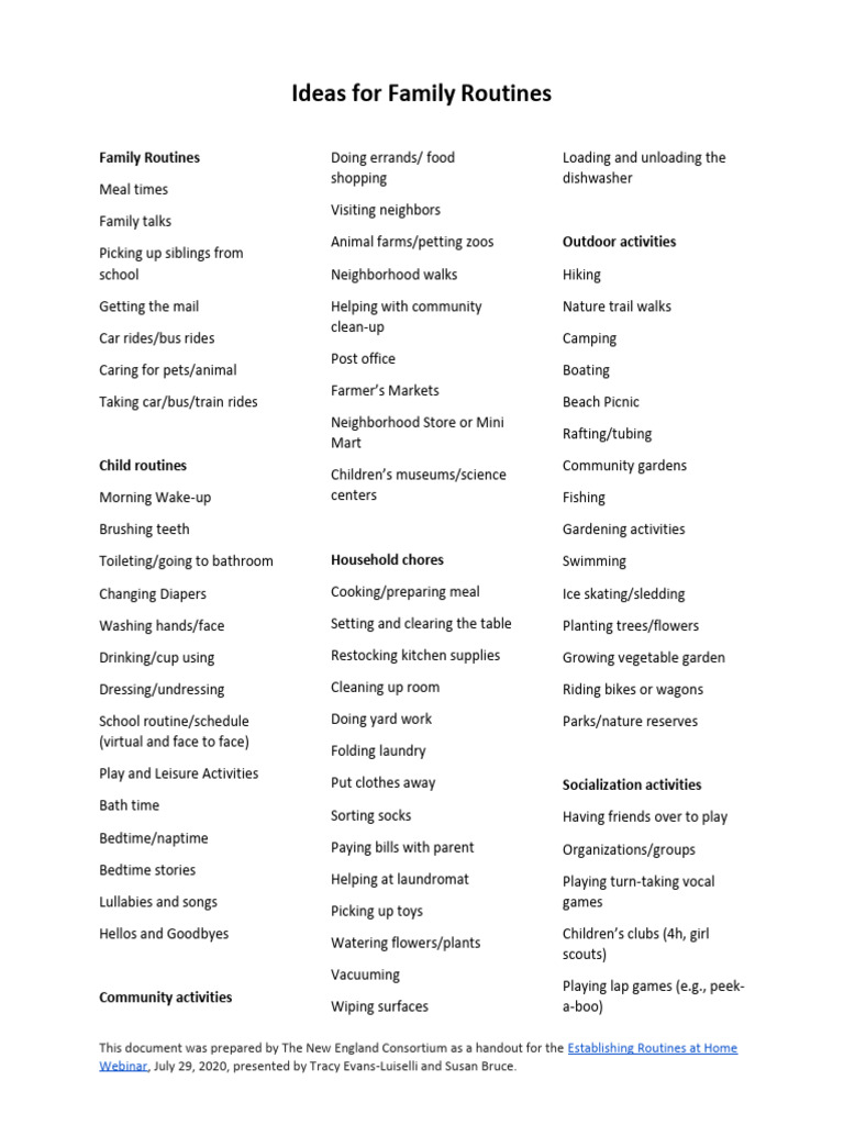 Ideas of Family Routines NEC A | PDF | Toys