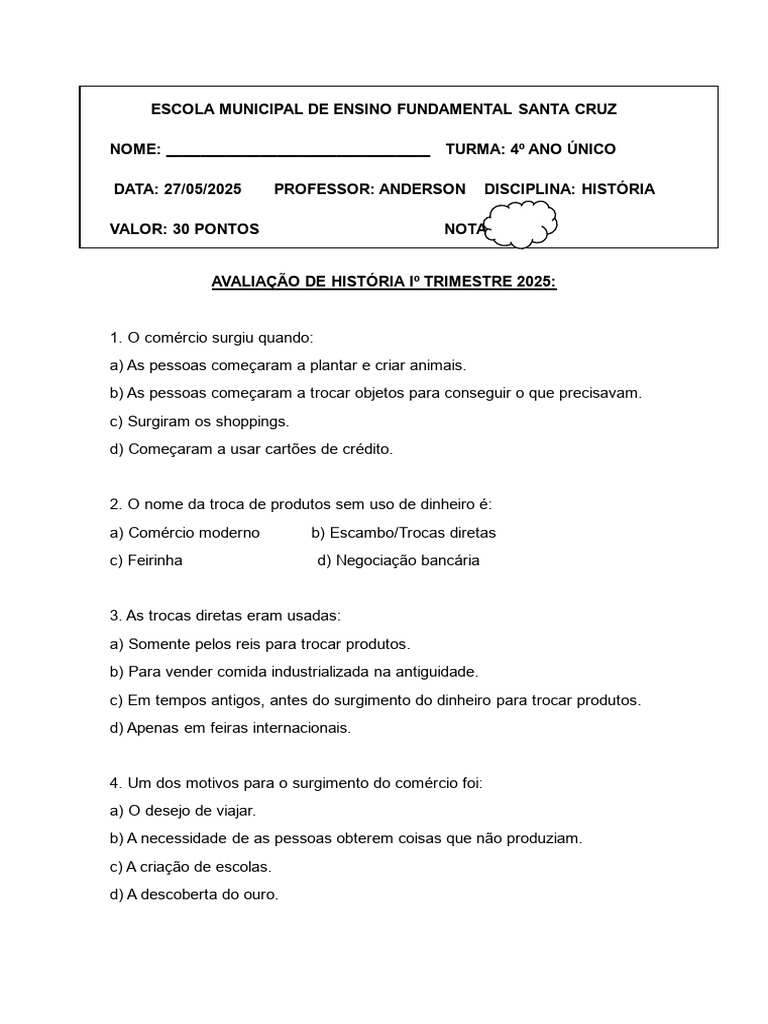 Hist Prova 2025 | PDF | Dinheiro | Moeda