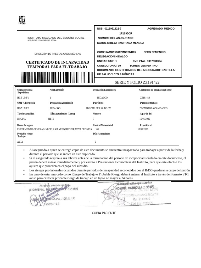 Incapacidad Imss Editable Temporal Word | PDF | Cuidado de la salud ...