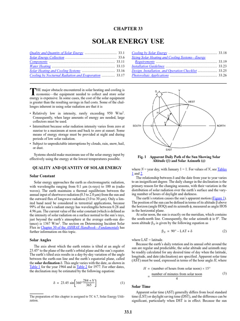 Ashrae - Chapter 33 - Solar Energy Use | PDF | Atmosphere Of Earth ...