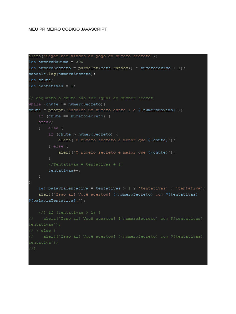 Meu Primeiro Codigo Javascript | PDF