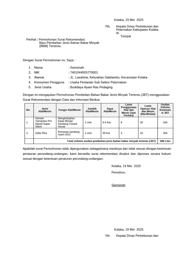 Surat Permohonan Rekomendasi Ibu Aji | PDF