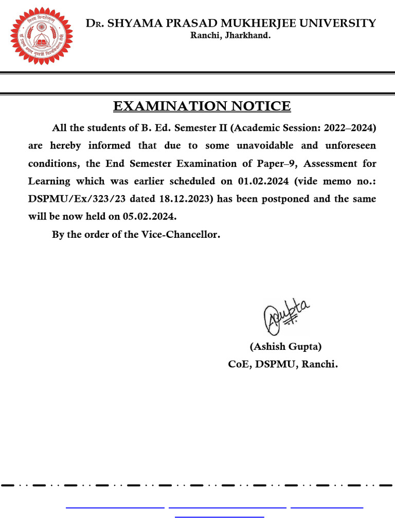 01.02.2024 - Exam Postponement Notice | PDF