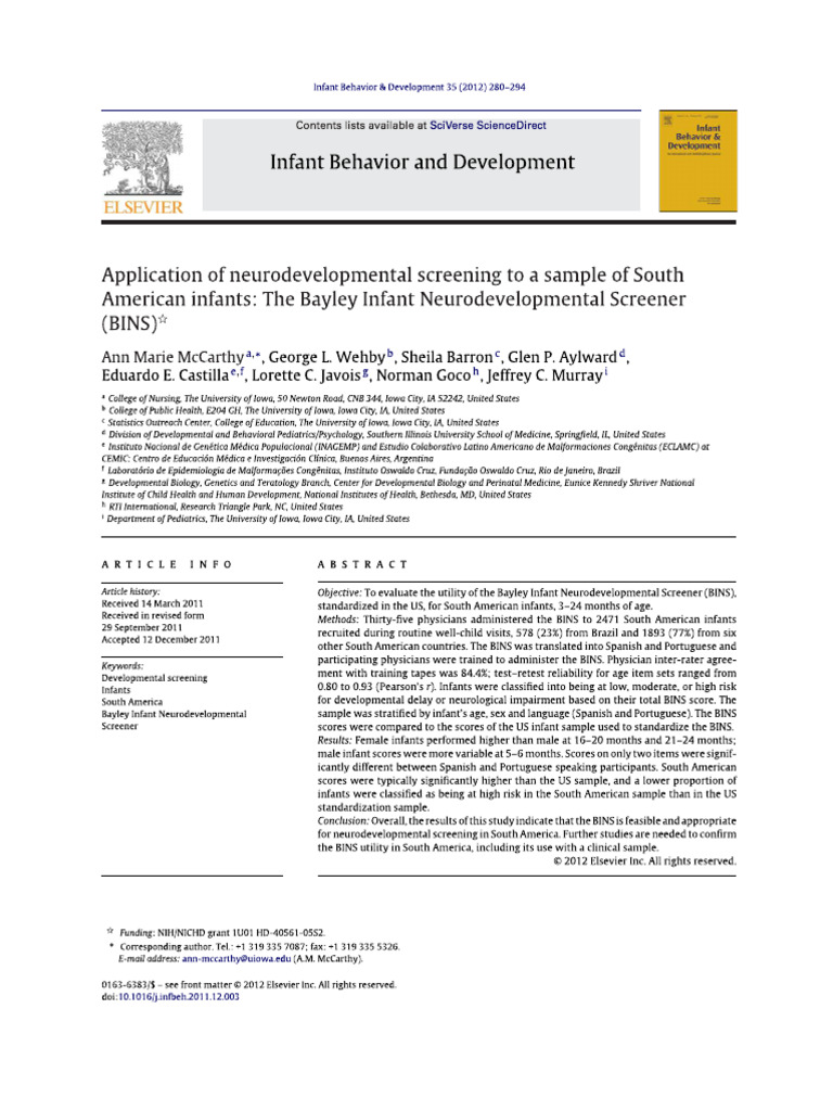 Application of Neurodevelopmental Screening To A Sample of South America | PDF