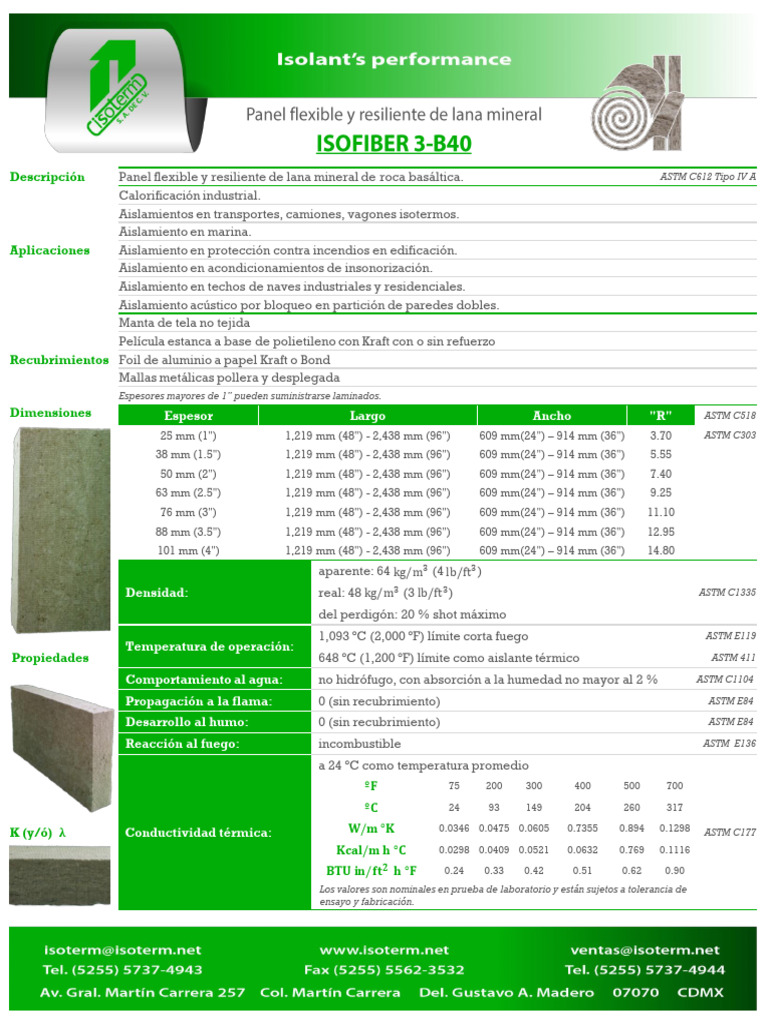 Aislamiento Lana Mineral Isofiber-3-B40 | PDF | Aislamiento térmico ...