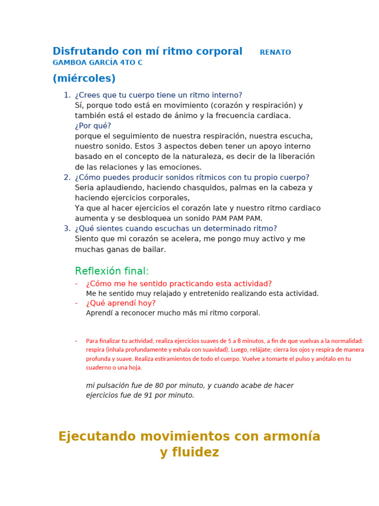 Disfrutando con mí ritmo corporal ( FÍSICA) | PDF | Ritmo