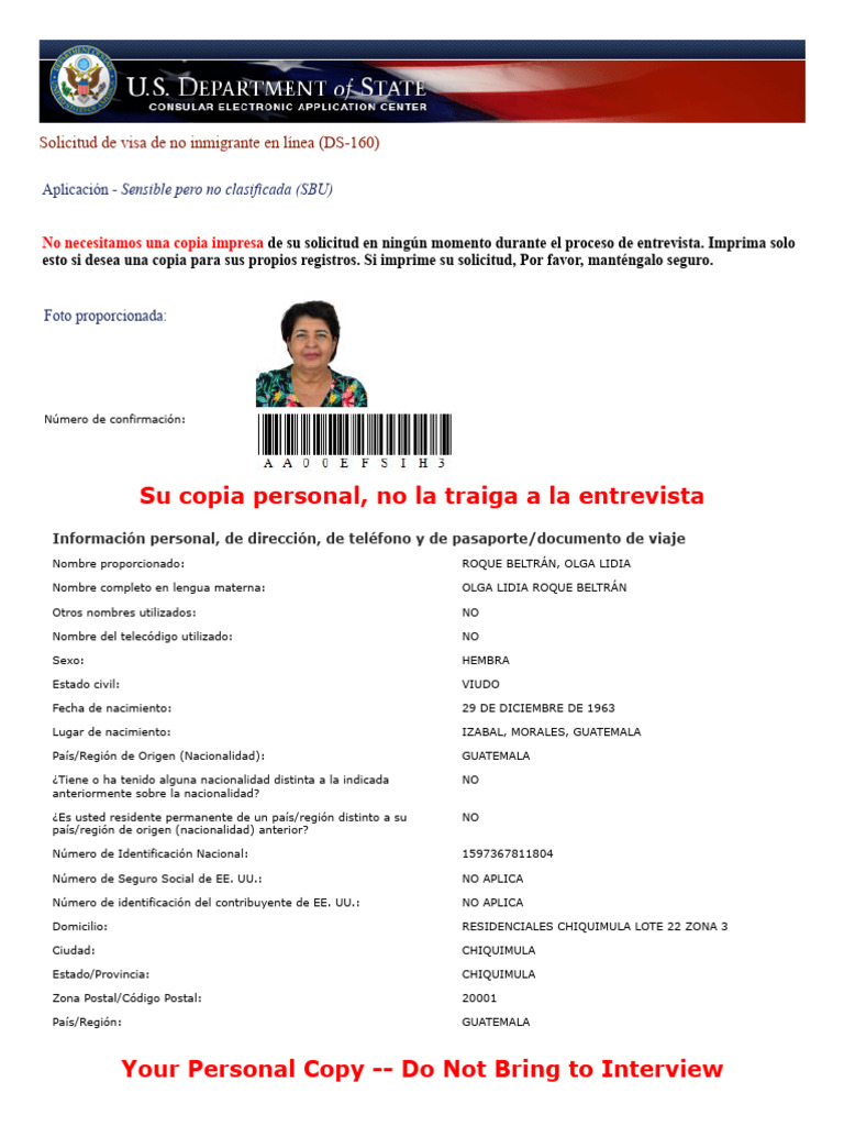 Solicitud de Visa DS-160 para Guatemala | PDF | Oficina Federal de ...