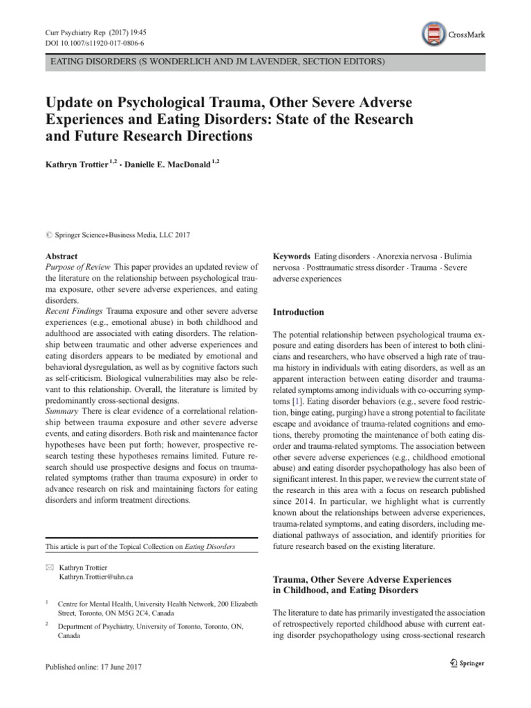 Update On Psychological Trauma, Other Severe Adverse Experiences and ...