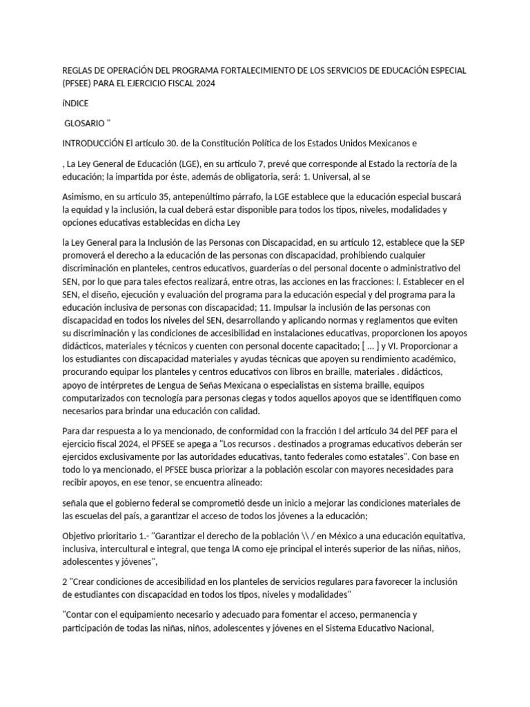 REGLAS DE OPERACiÓN DEL PROGRAMA FORTALECIMIENTO DE LOS SERVICIOS DE EDUCACiÓN ESPECIAL | PDF ...