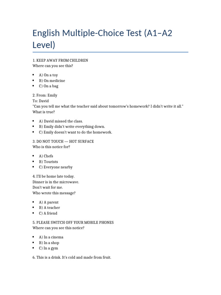 English Multiple Choice Test | PDF