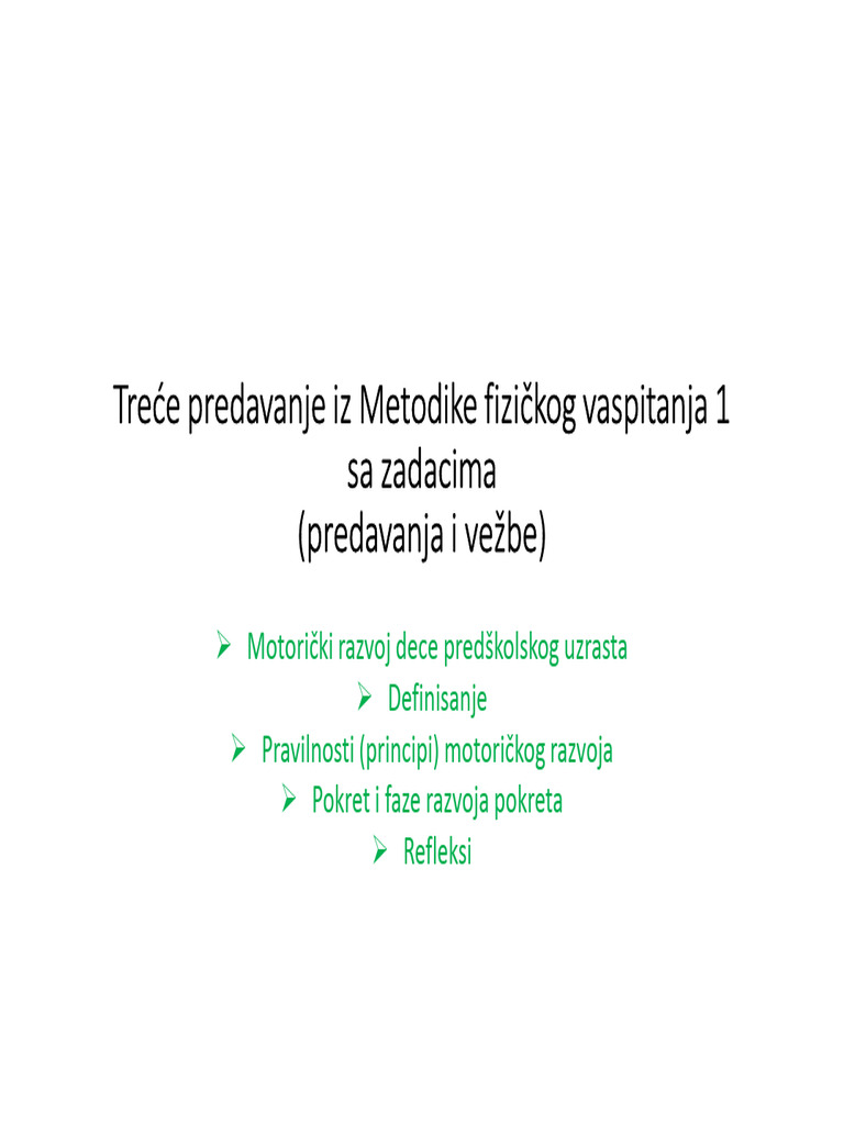 Motorički Razvoj Dece Trece - Predavanje | PDF