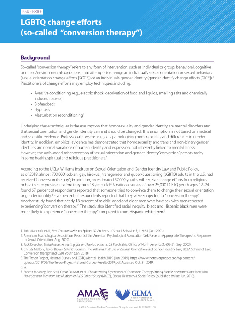 Conversion Therapy Issue Brief | PDF | Sexual Orientation | Gender Identity