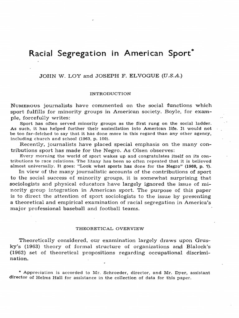 IRS Racial Segregation in American Sport | PDF | Hypothesis | Pitcher