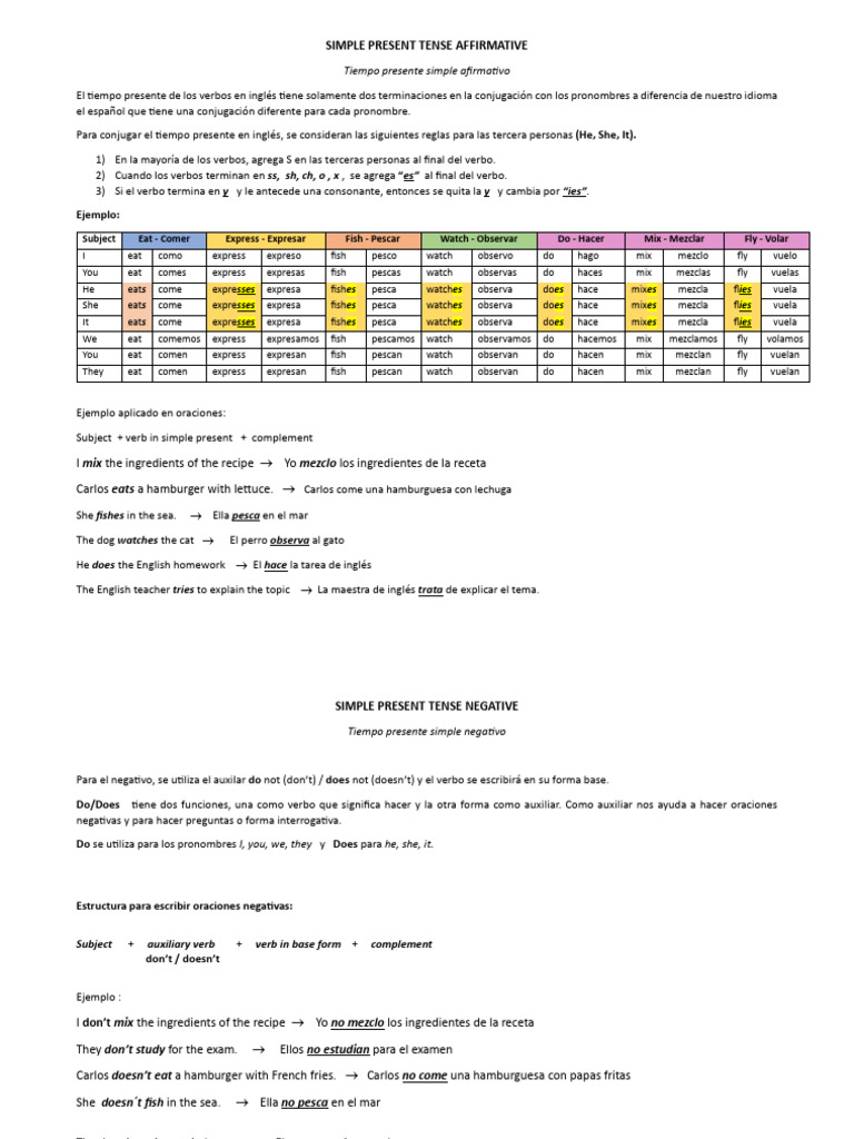 simple present tense | PDF | Idiomas | Estudios de idiomas extranjeros