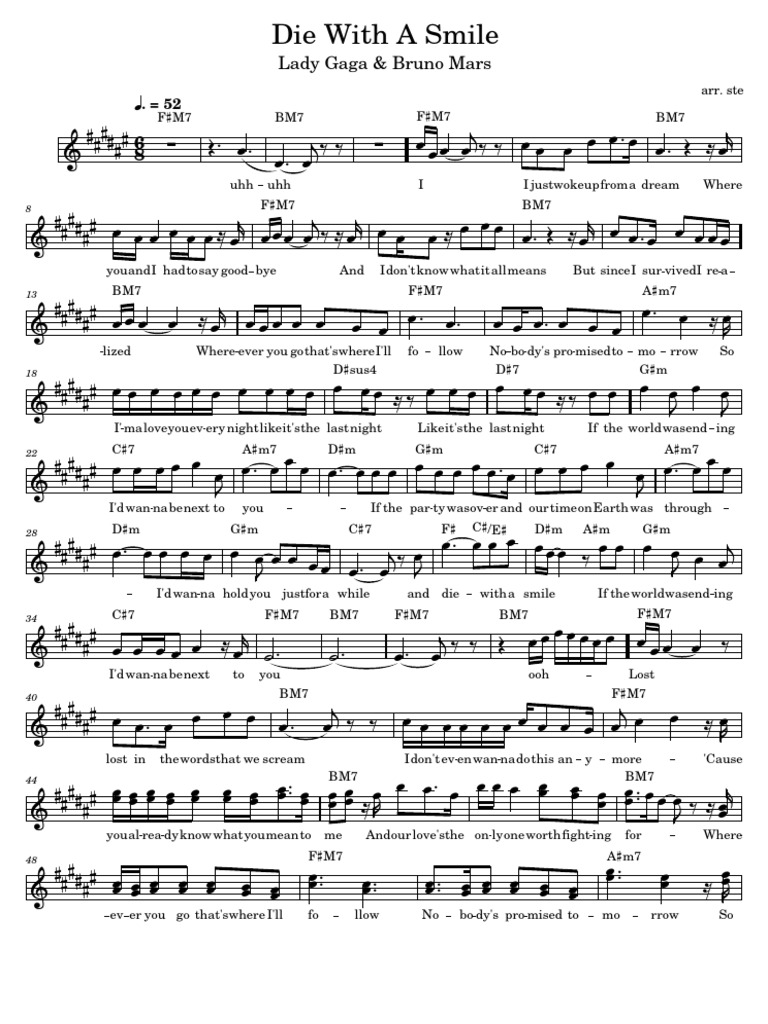 Die With A Smile - Sheet Music Arr. | PDF | Lady Gaga | Songs Written