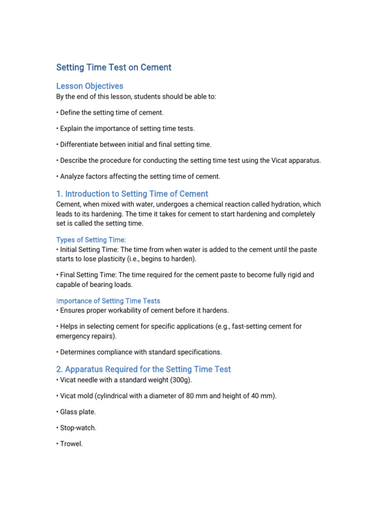 Setting Time Test on Cement | PDF | Cement | Concrete