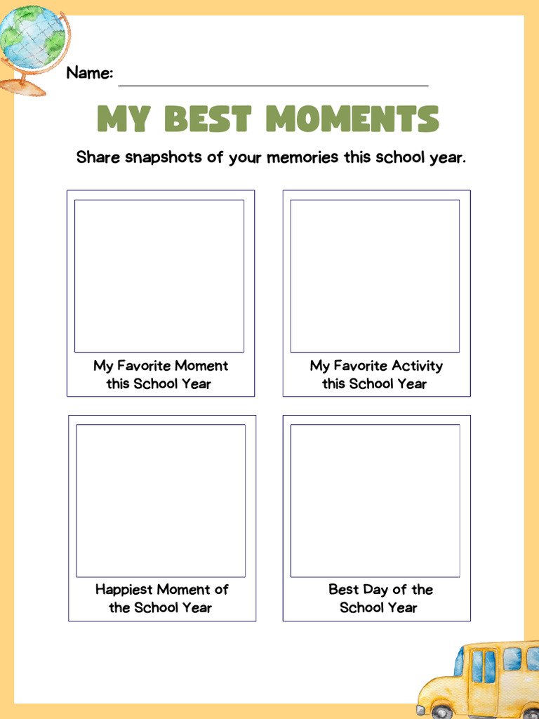 Green and Yellow School Year End Best Moments Snapshots Activity ...