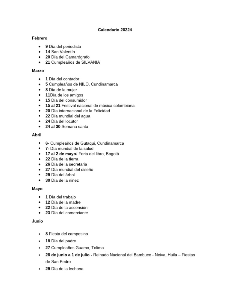 Calendario 20224 | PDF