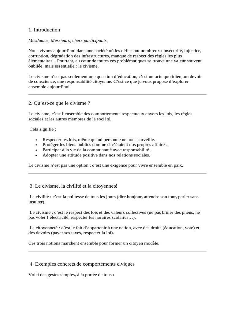 Le Civisme : Valeur et Responsabilité | PDF | Citoyenneté | Étiquette