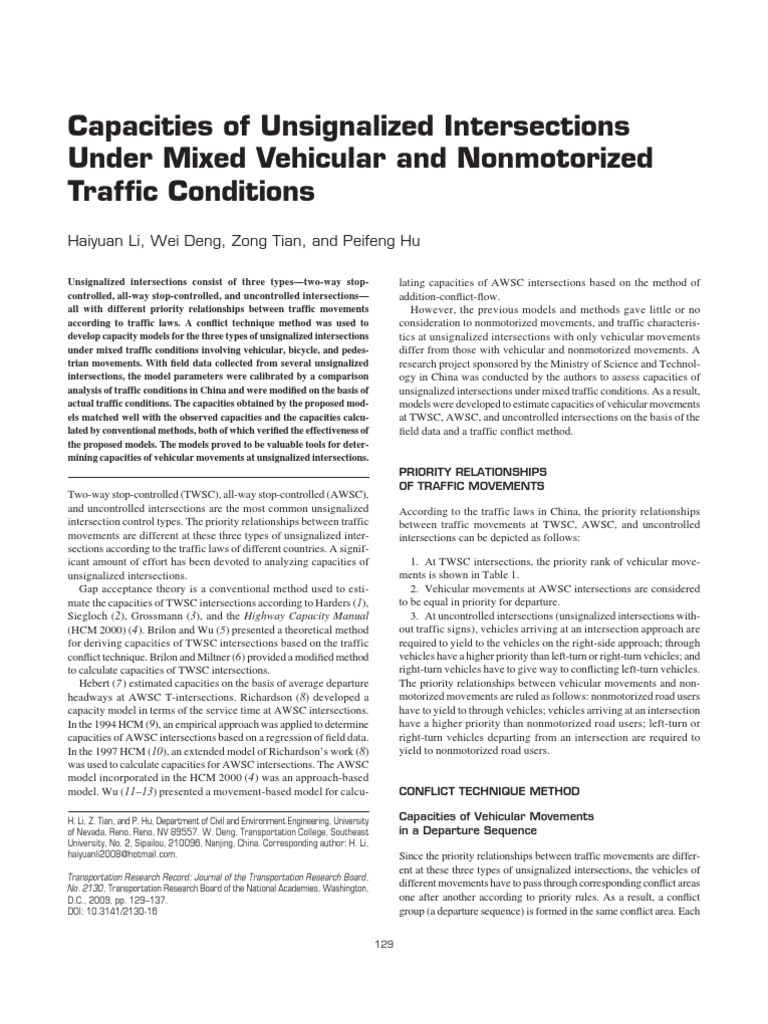 Capacities of Unsignalized Intersections Under Mixed Vehicular and ...